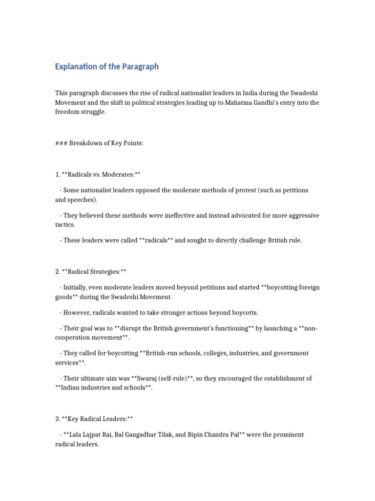 Explanation of Paragraph | PDF | Indian Independence Movement ...