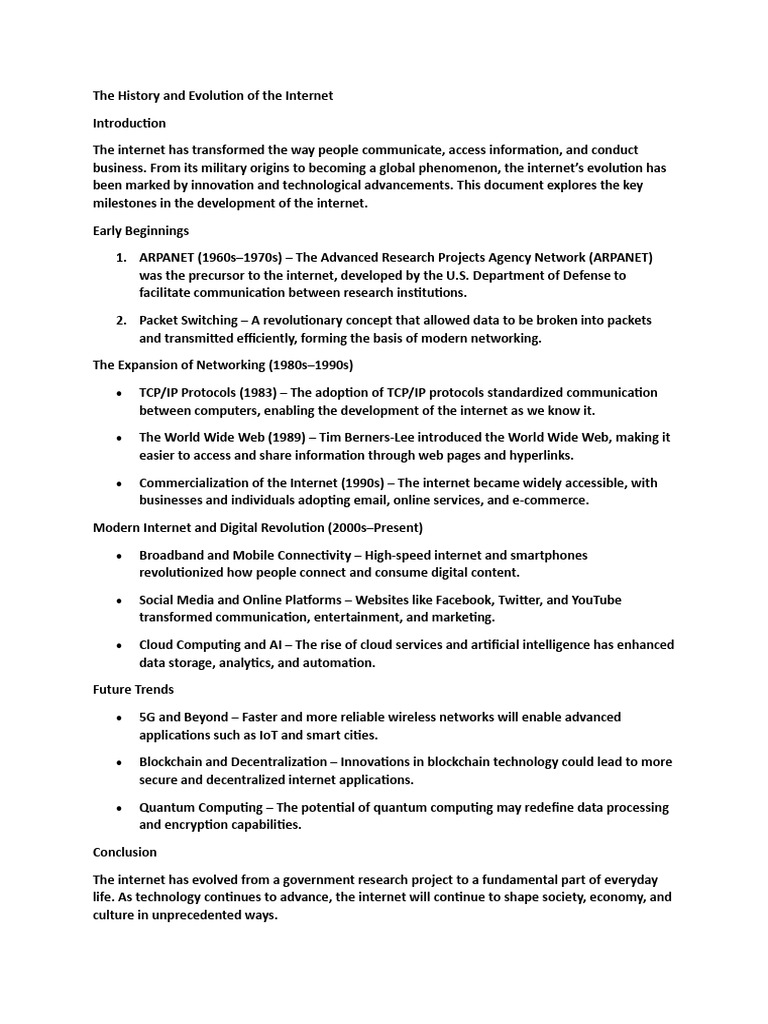 Evolution of the Internet History | PDF | Internet | Computer Network