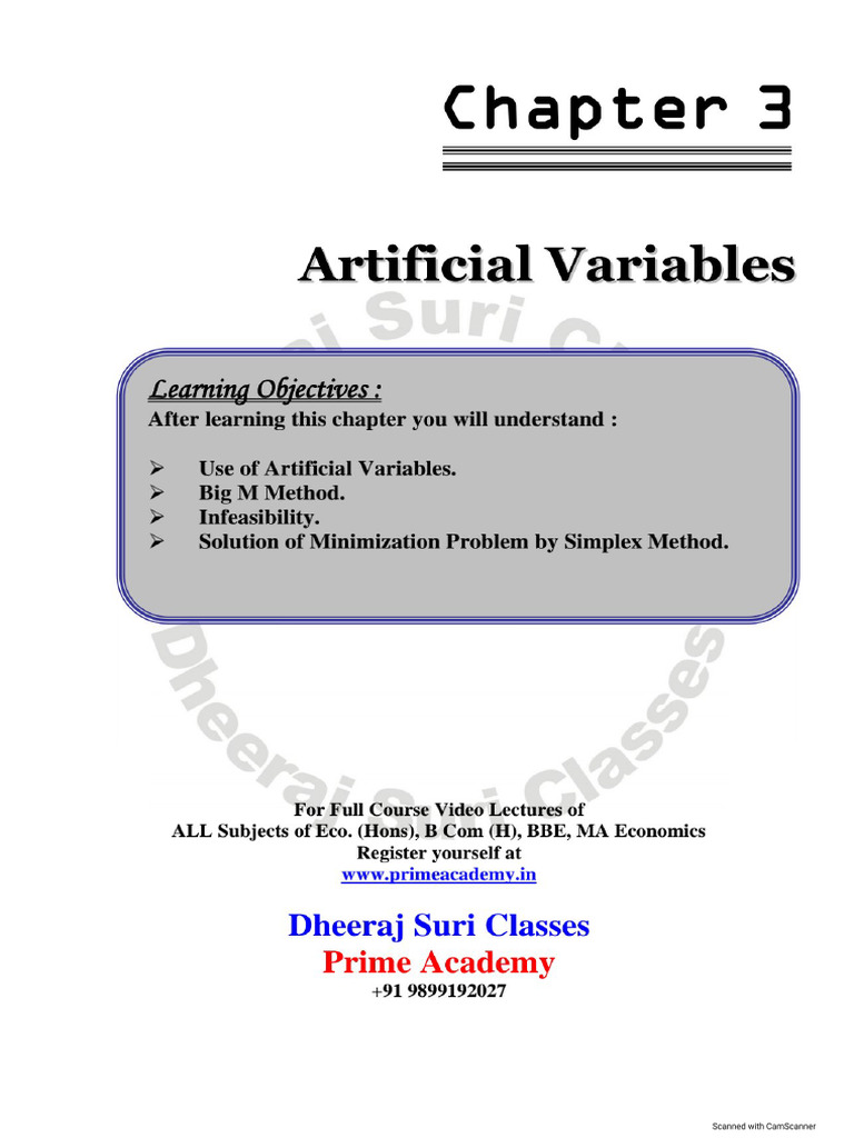 Chapter 3 Artificial Variables | PDF
