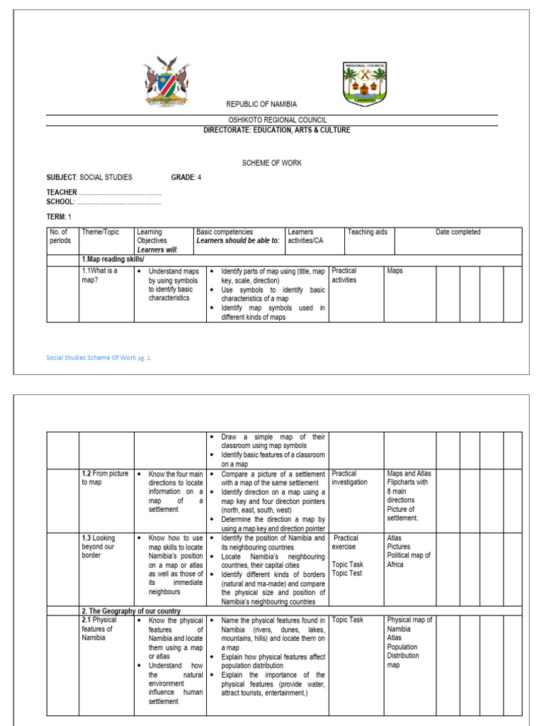 Grade 4 Social Studies Scheme of Work | PDF | Map | Hiv/Aids