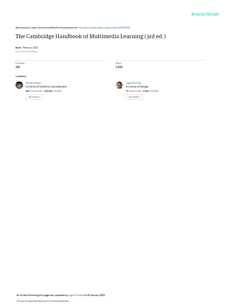 Cambridge Handbook Of Multimedia Learning Pdf Multimedia Learning