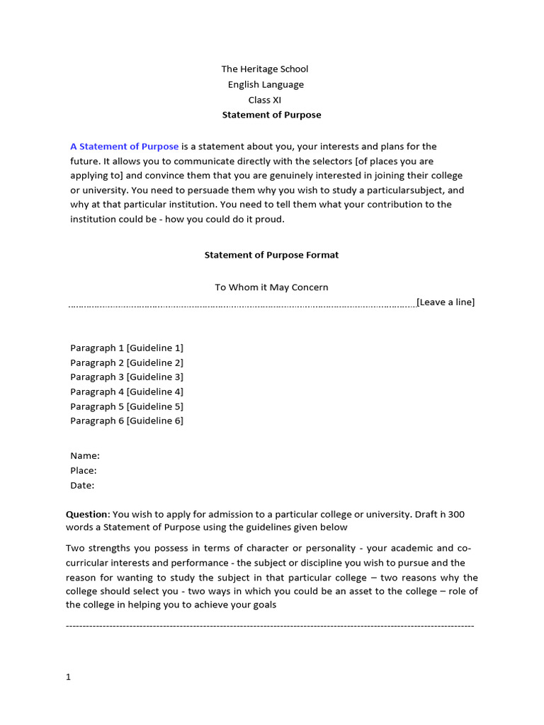 Statement of Purpose Format | PDF