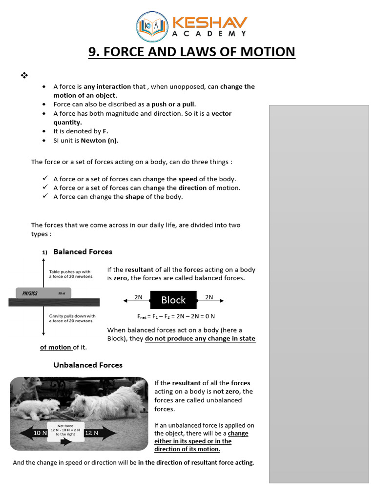 9 Force and Laws of Motion | PDF | Force | Newton's Laws Of Motion