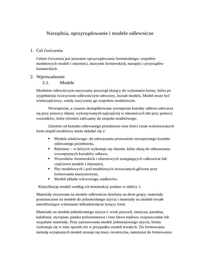 Odlewnictwo Sprawozdanie 1 | PDF