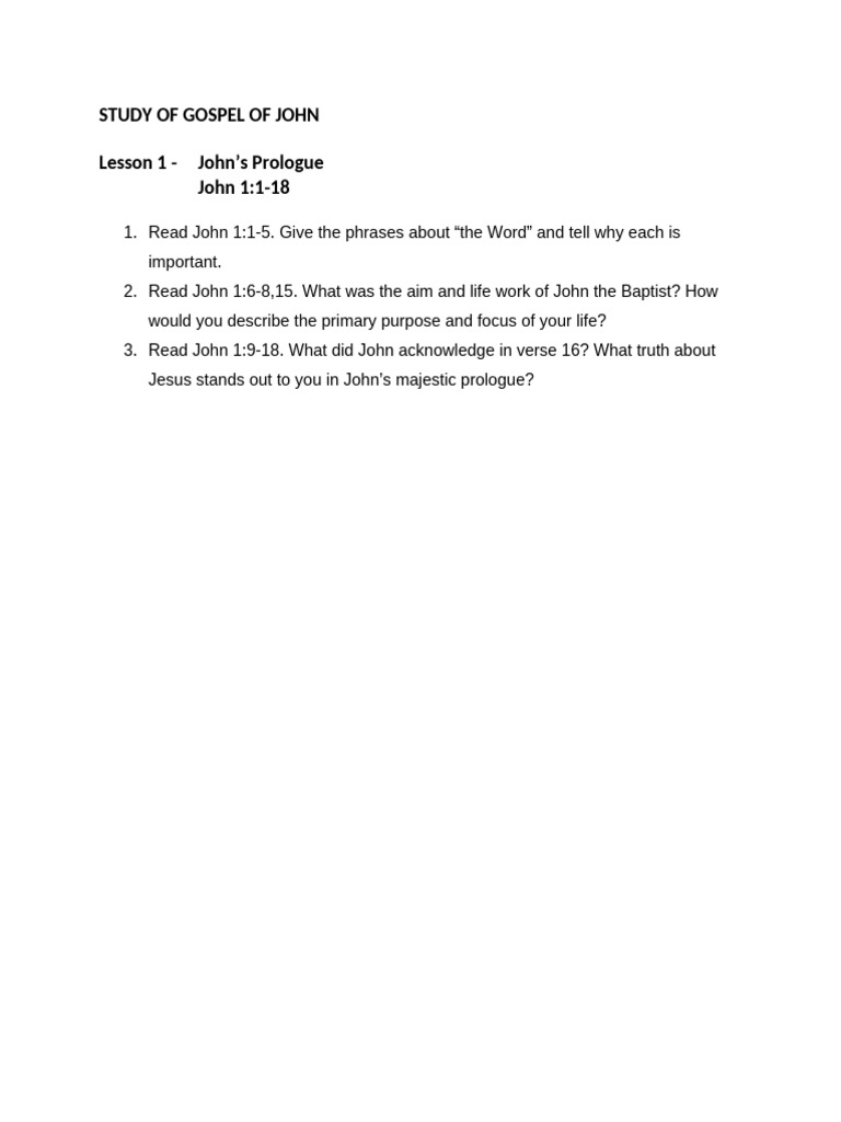 Gospel of John Study | PDF | Jesus | Gospel Of John