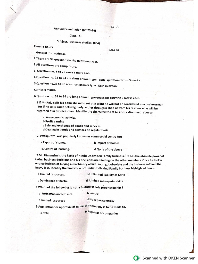 Sahodya Bus Stds Set A 2024 | PDF