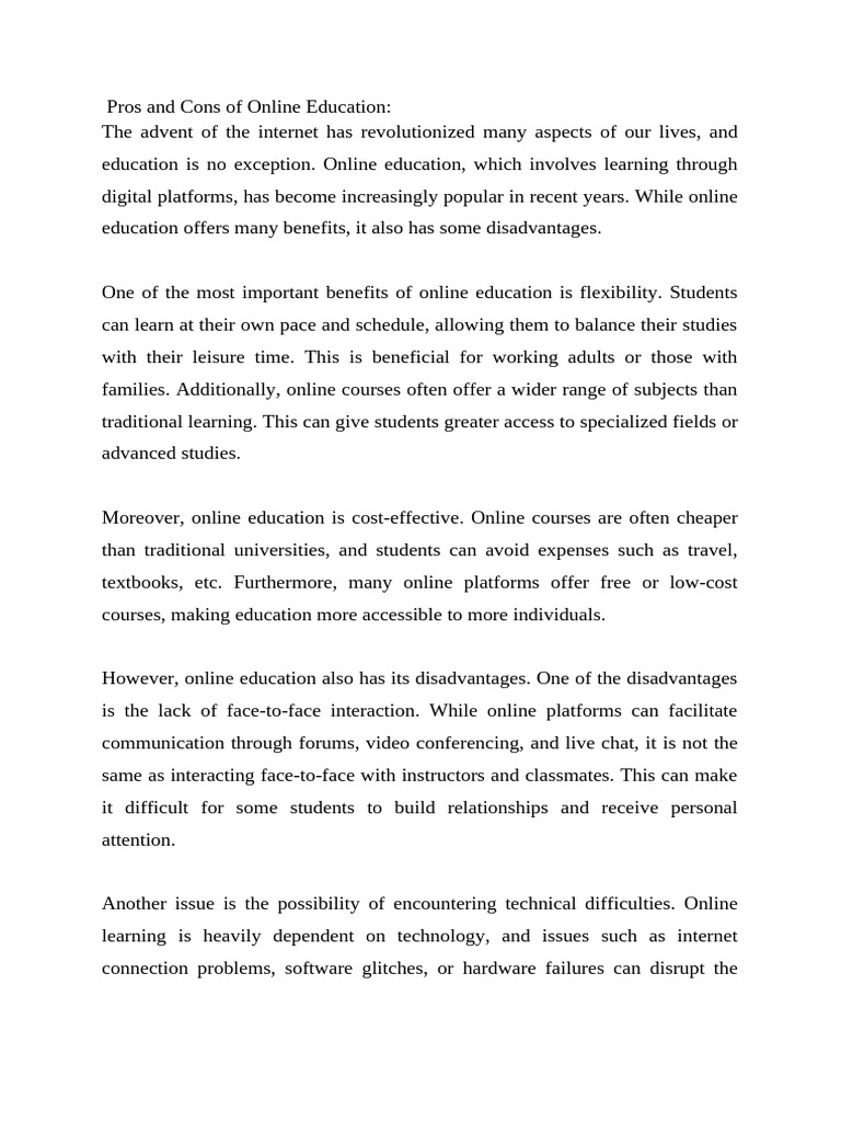 Pros and Cons of Online Education | PDF