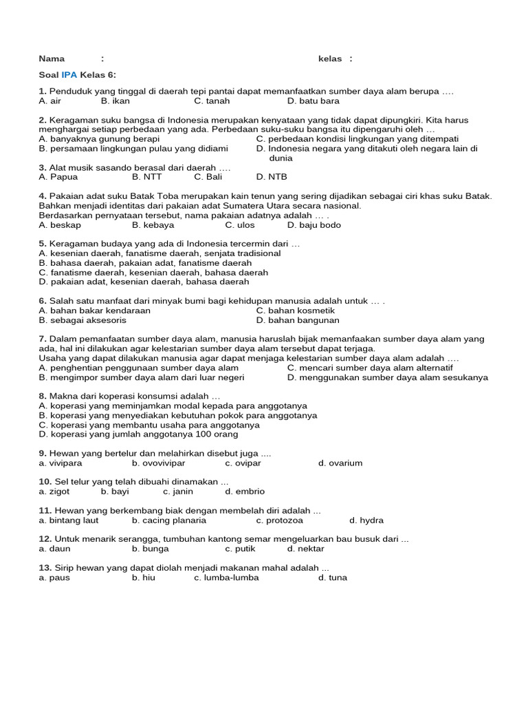soa latihan ipa | PDF