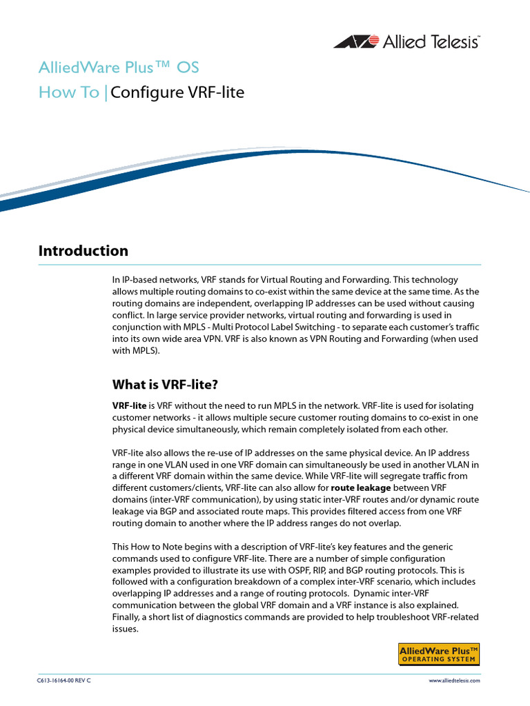 howto_aw-_config_VRF_Lite_RevC | PDF | Routing | I Pv6