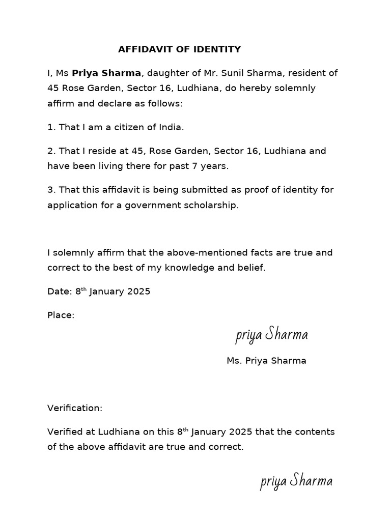 Affidavit of Identity | PDF