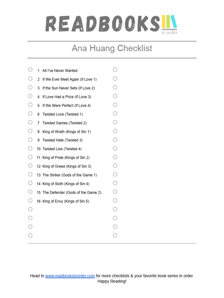Ana Huang Book Series Checklist | PDF
