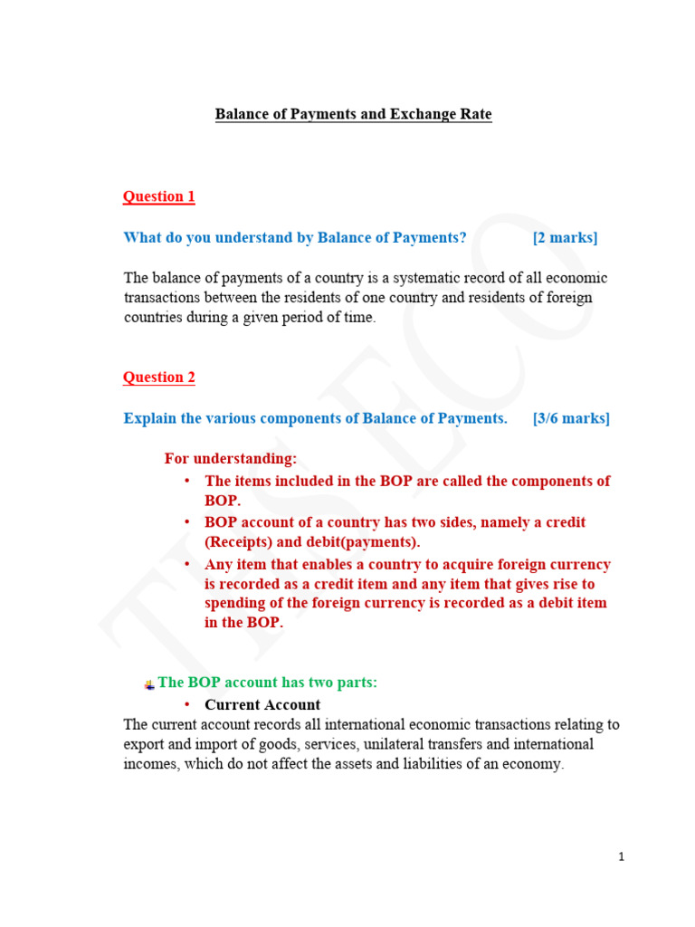 Balance of Payments Explained: Components | PDF | Debits And Credits ...