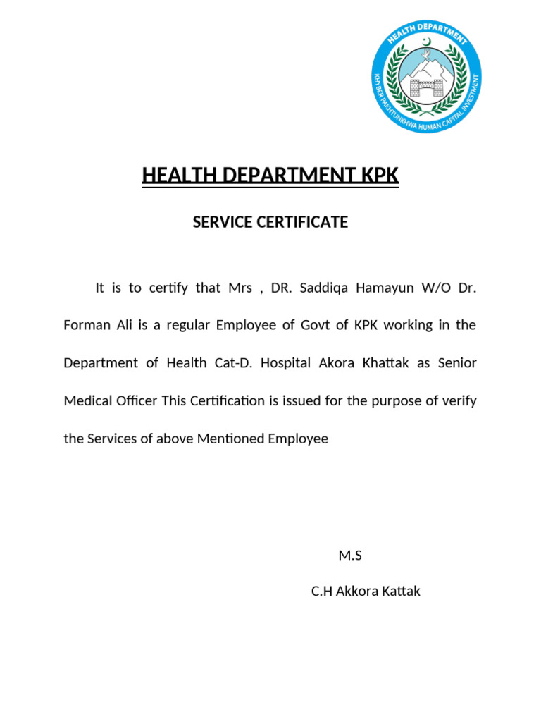 Service Certificate | PDF