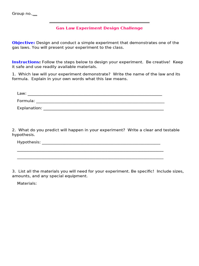 Gas Law Experiment Design Guide | PDF