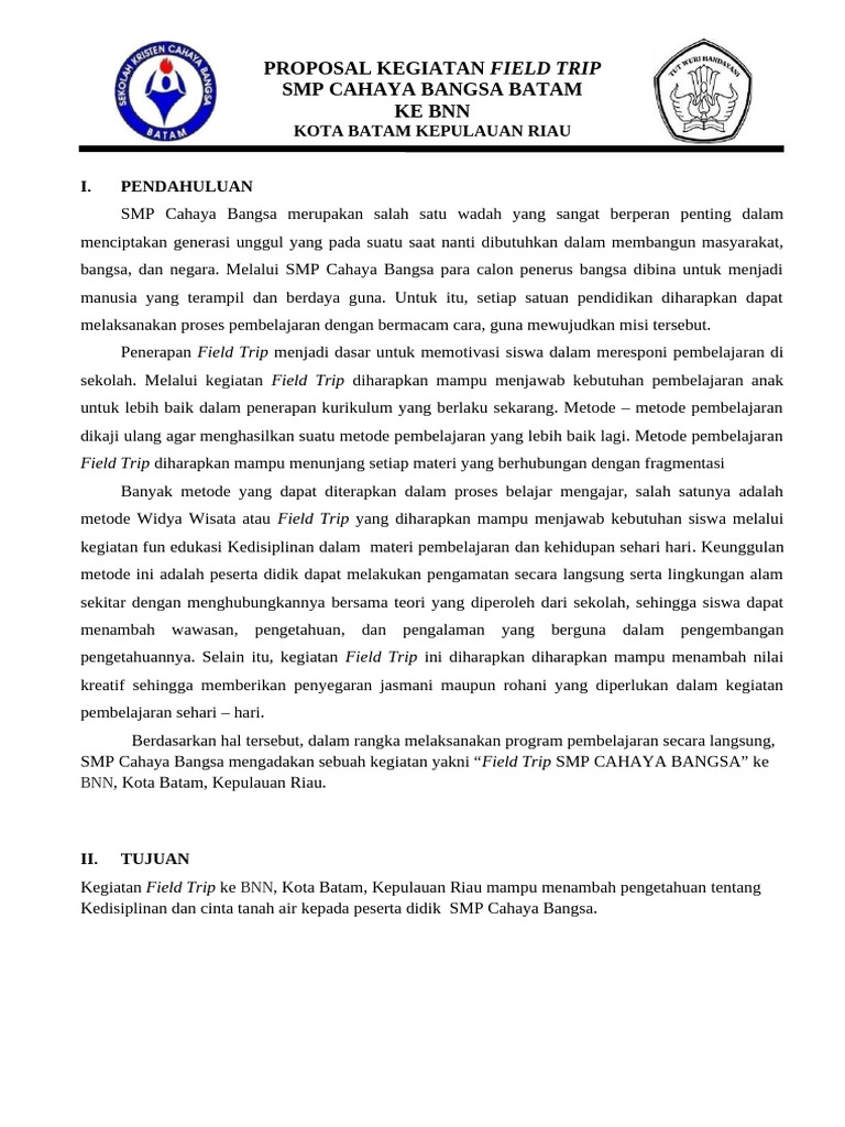 PROPOSAL KEGIATAN FIELD TRIP SMP 2025 BNN | PDF