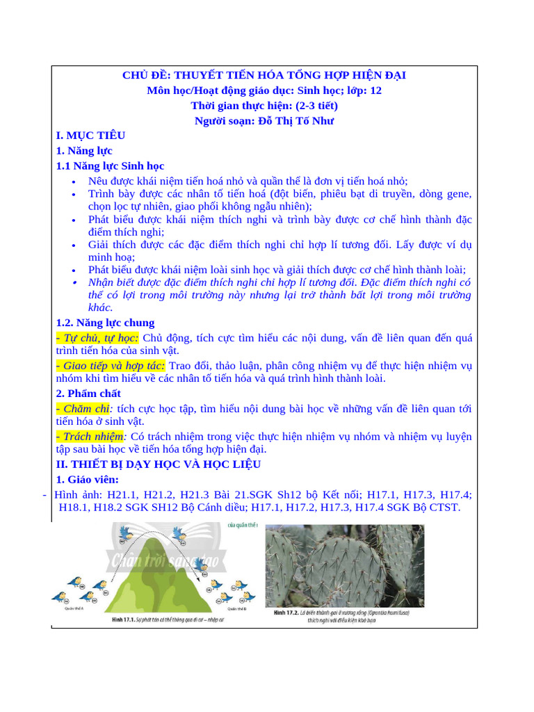 GA.THuyet Tiến hóa TH hiện đại.SH12 | PDF