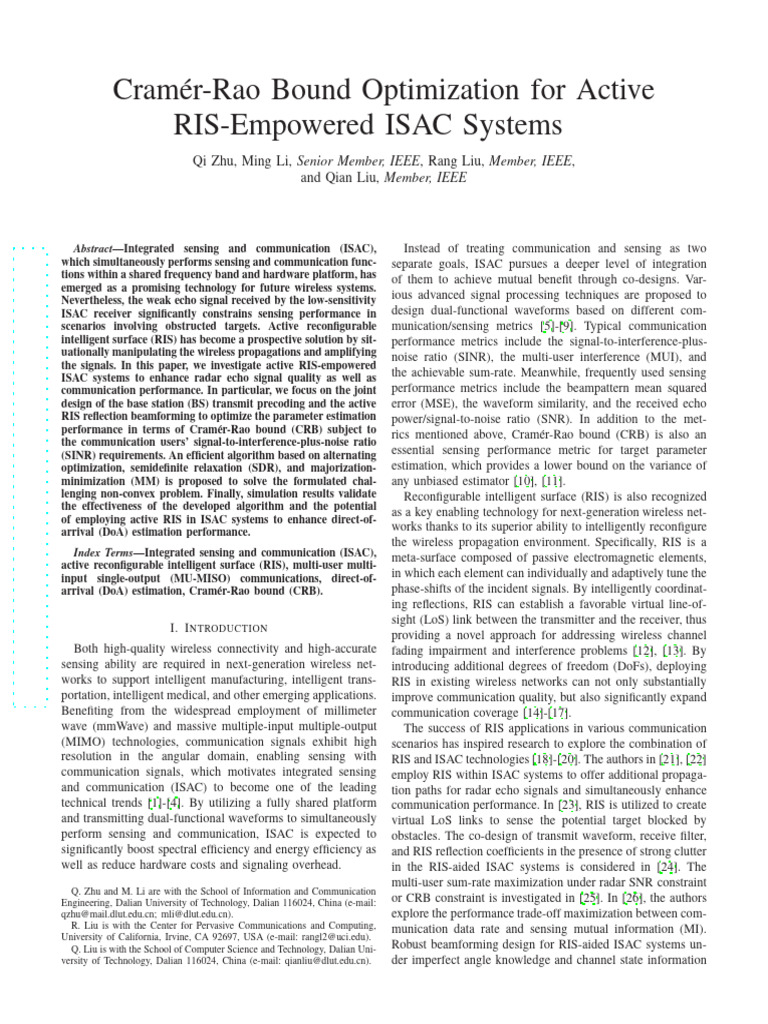 Cramer-Rao Bound Optimization For Active ́RIS-Empowered ISAC Systems ...