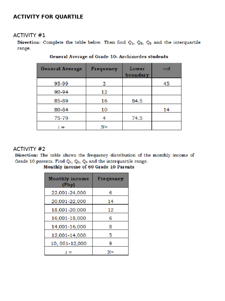 Activity For Quartile Decile Percentile Rank | PDF