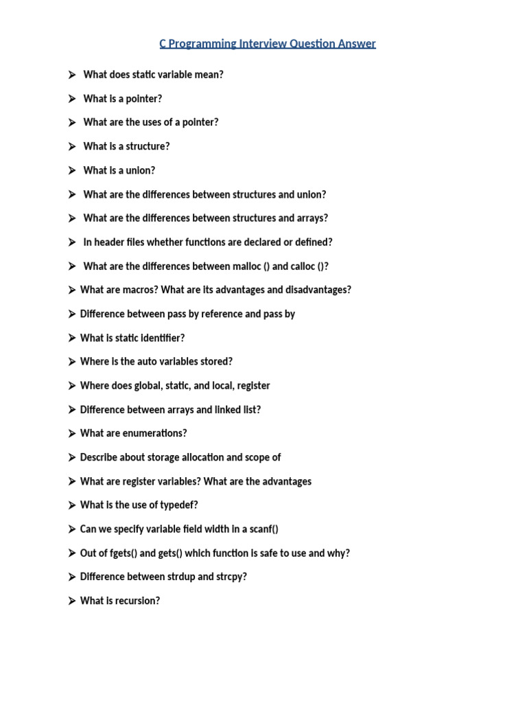 C Language 100 Questions Answers | PDF | Pointer (Computer Programming) | Variable (Computer ...