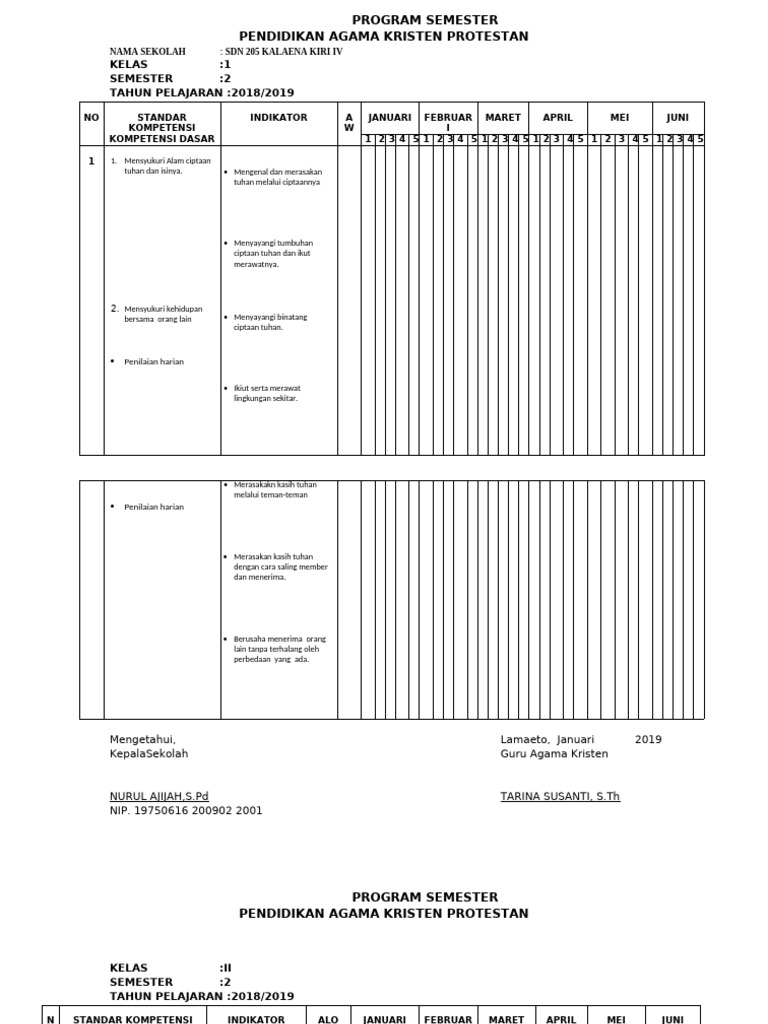 Program Semester Pendidikan Agama Kristen | PDF