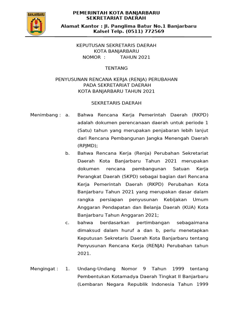 Penyusunan Renja Perubahan 2021 | PDF