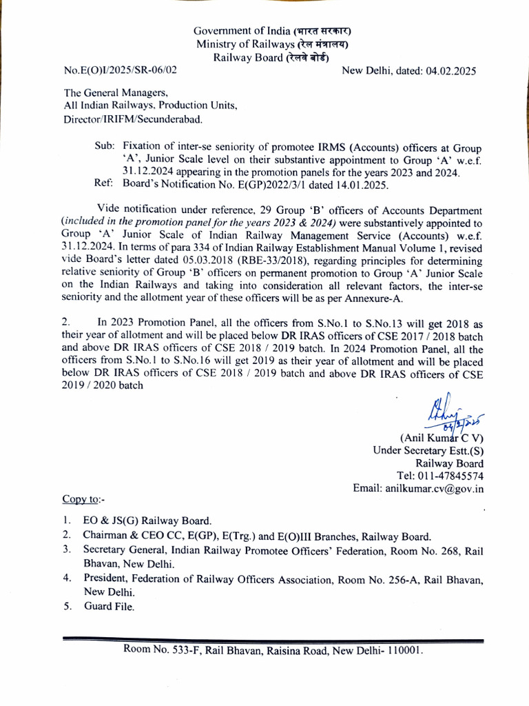 IRMS (Accounts) Promotion Panel 2023 & 2024 | PDF | Government Of India ...