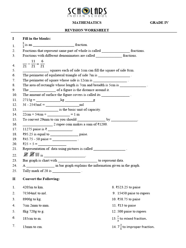 Annual Revision Worksheet gr4 | PDF