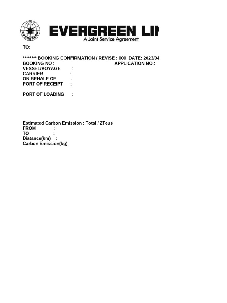 Booking One, Evergreen | PDF | Cargo | Freight Transport