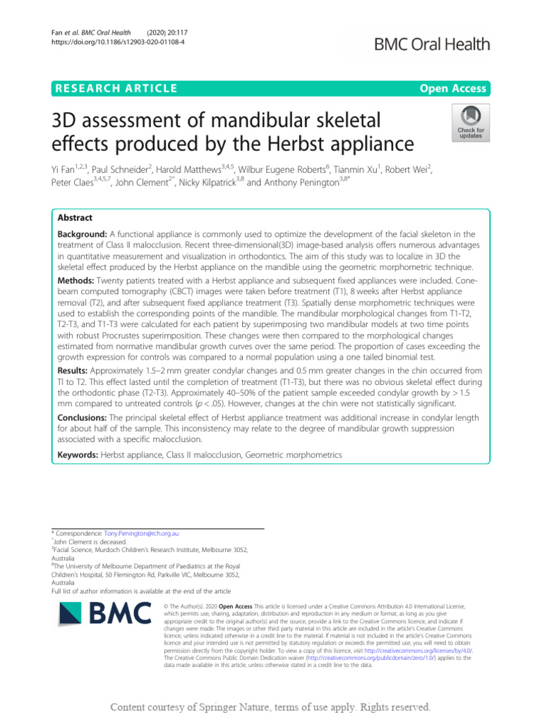 3D Assessment of Mandibular Skeletal Effects Produ | PDF | Orthodontics