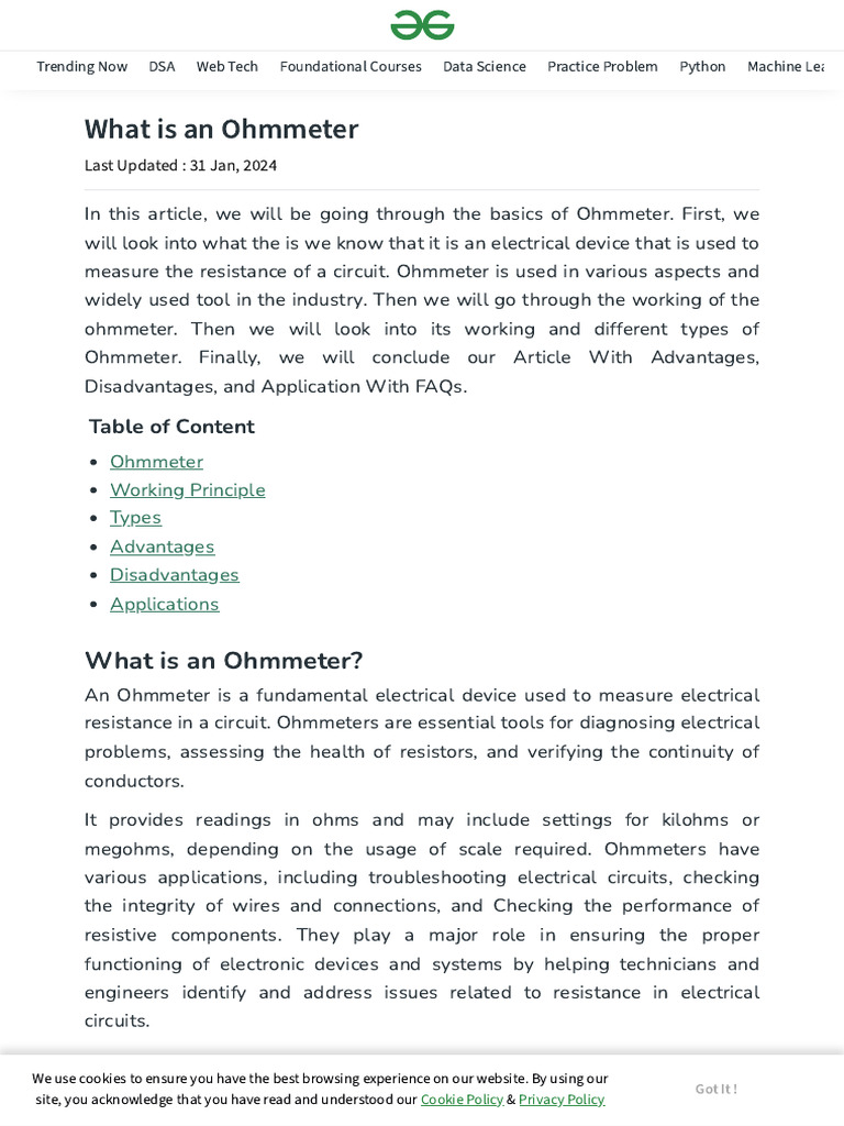 Ohmmeter - Working Principle, Types and Applications | PDF ...