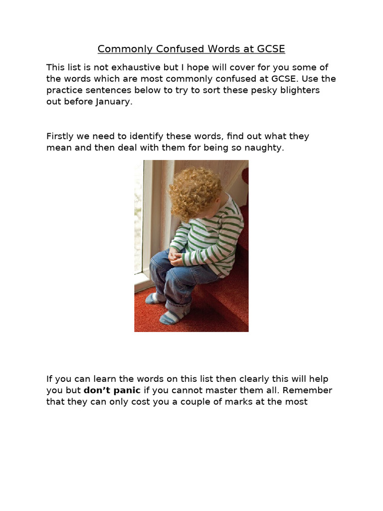Commonly Confused Words at GCSE | PDF