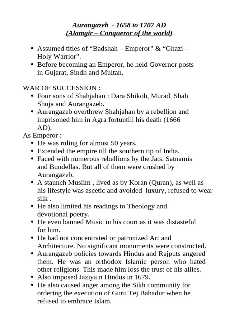 Aurangazeb and Fall of Mughal Empire (1) | PDF | Mughal Empire