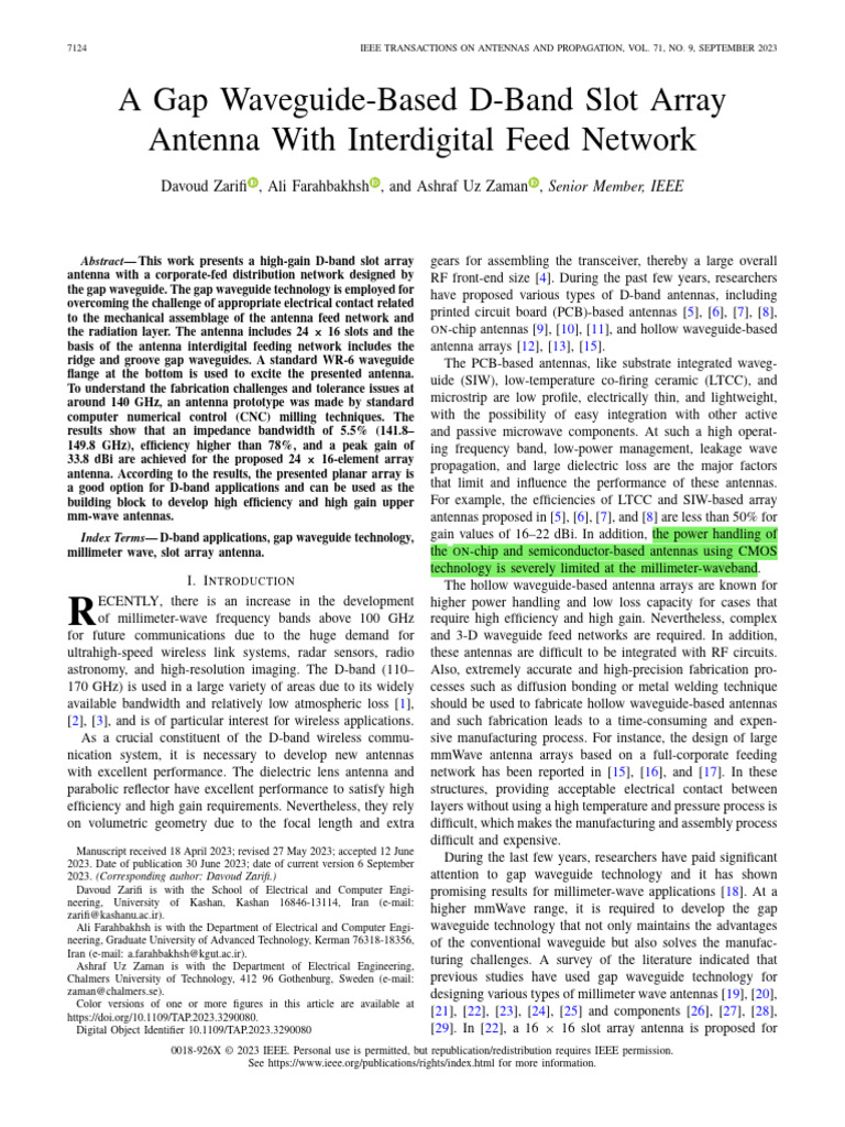 D-Band Slot Array Antenna Design | PDF | Antenna (Radio) | Waveguide