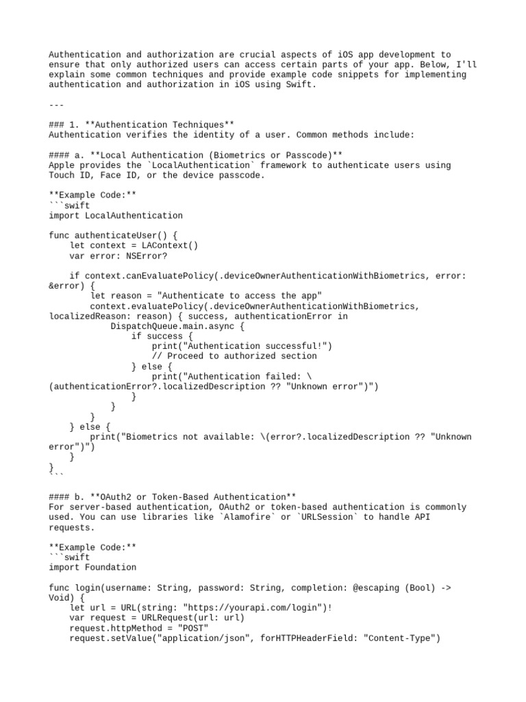 iOS Authentication & Authorization Guide | PDF | Authentication | Password