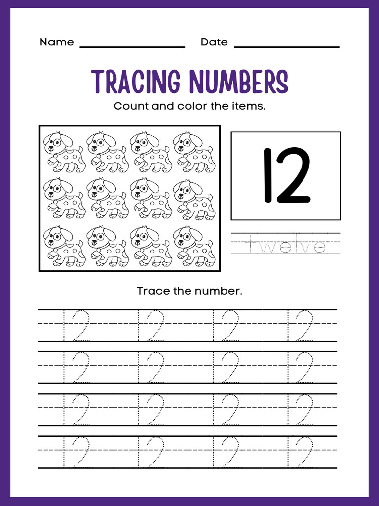 Number 12 Tracing Worksheet | PDF