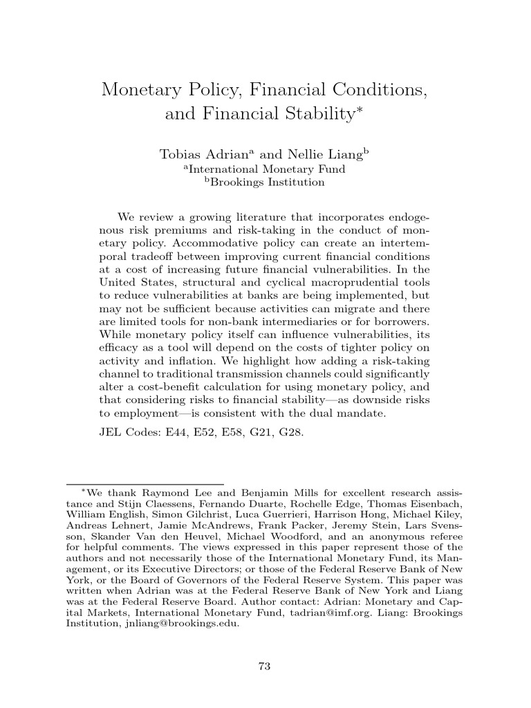 Monetary Policy, Financial Conditions, and Financial Stability | PDF ...