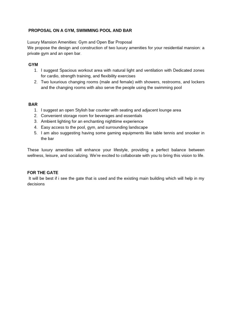 Luxury Mansion Gym and Bar Proposal | PDF