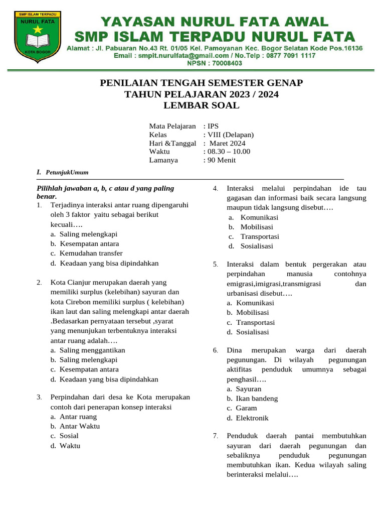 Soal PTS GENAP KLS VIII 2024 | PDF