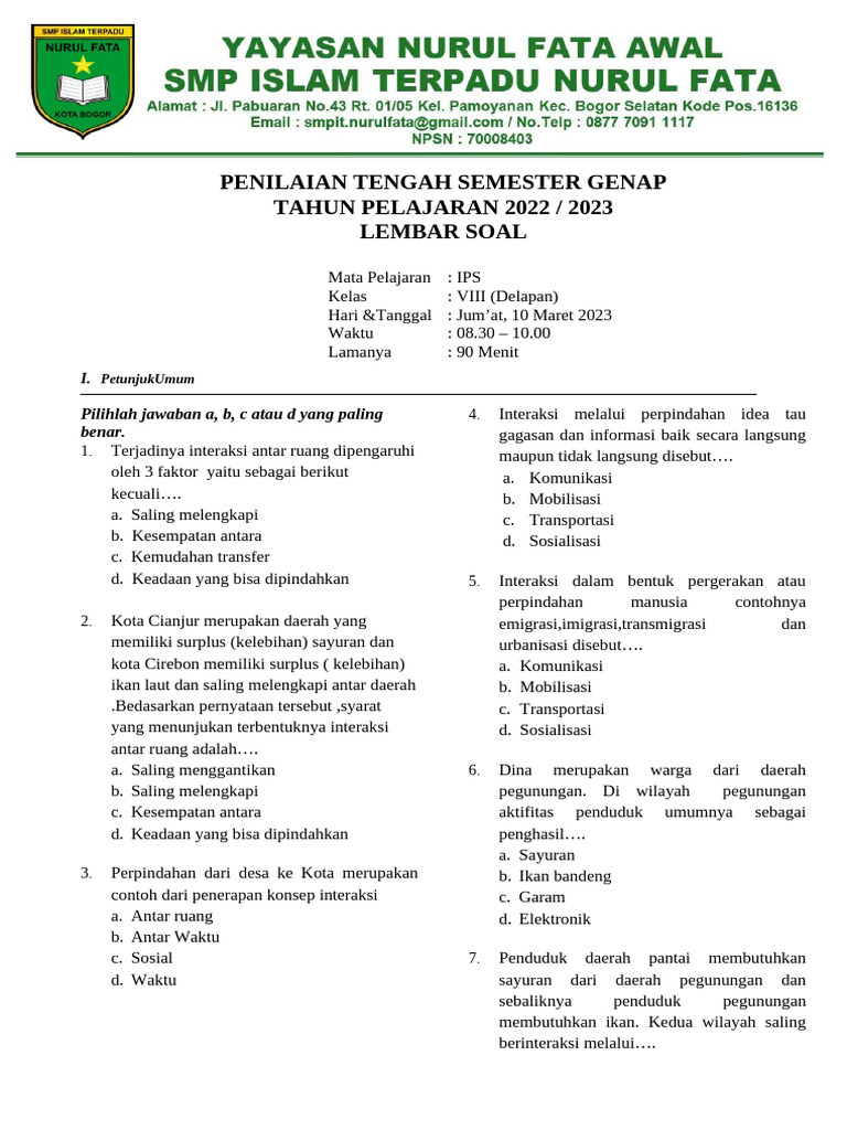 Soal PTS GENAP KLS VIII 2023 | PDF