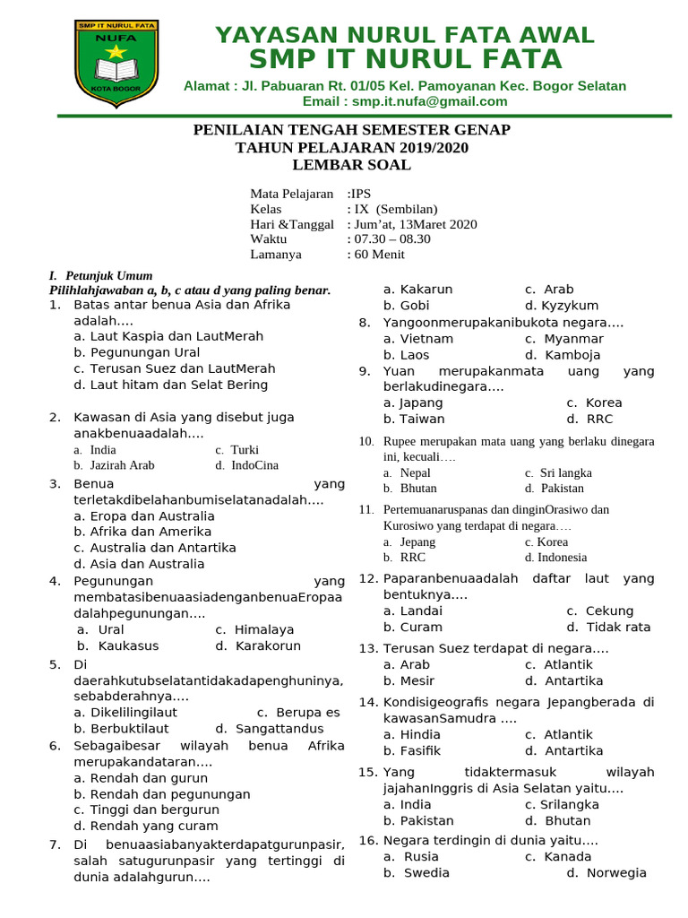SOAL IPS PTS GENAP KELAS IX | PDF