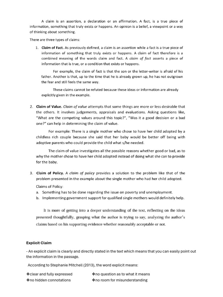 Explicit vs Implicit Claims Explained | PDF