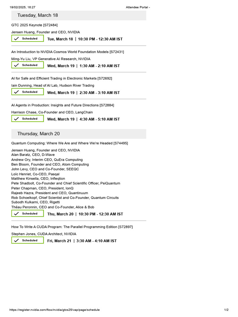 NVIDIA GTC 2025 Schedule Overview | PDF