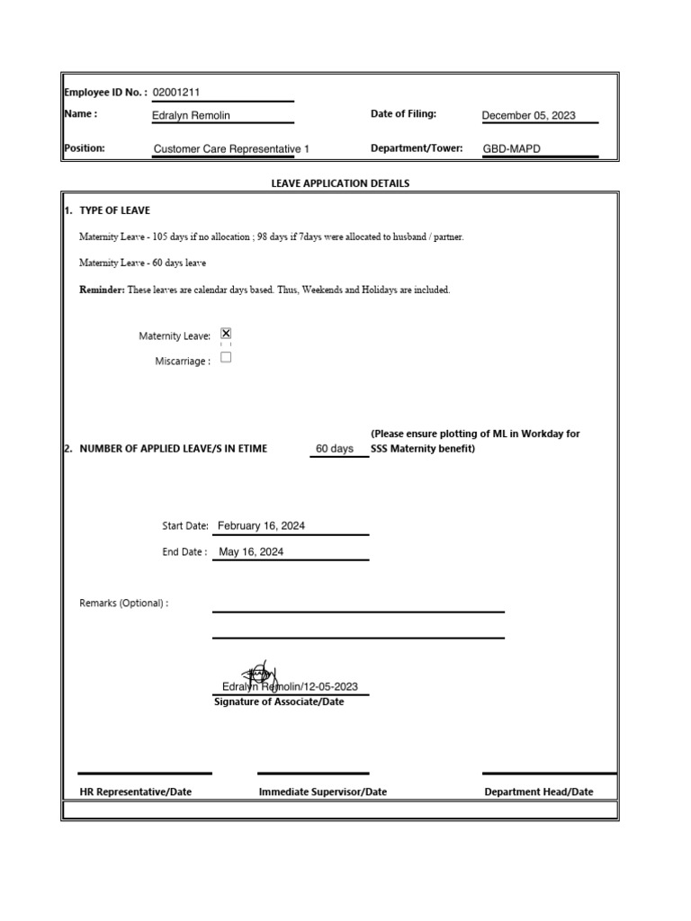 MATERNITY Leave Form | PDF