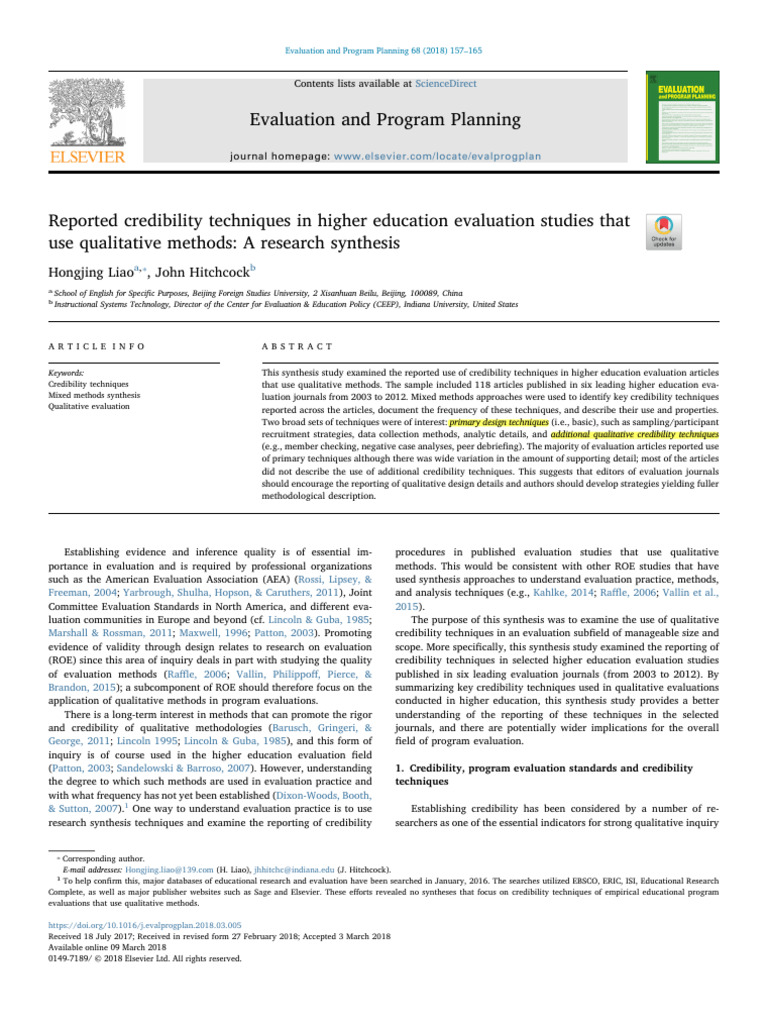 Reported Credibility Techniques in Higher Education Evaluation Studies That Use Qualitative ...