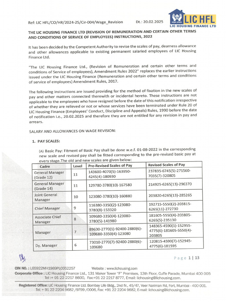 Cir LICHFL CO HR 2024 25 Cir 004 Wage Revision | PDF