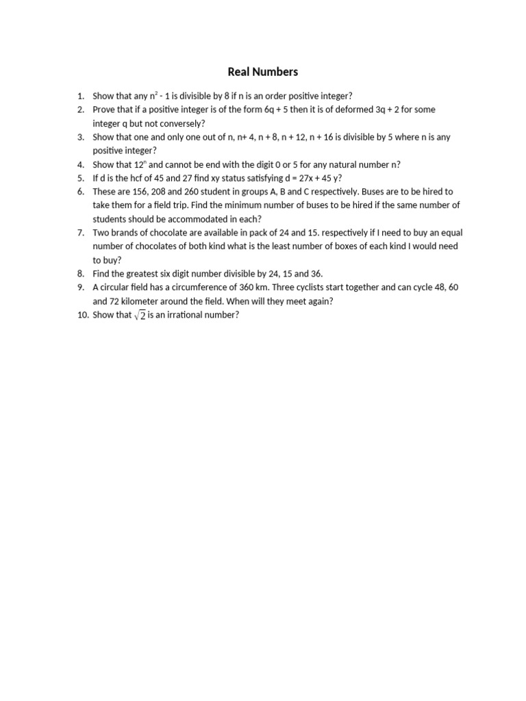 Real Number Properties and Proofs | PDF