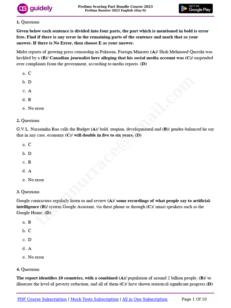 Prelims Booster 2023 English (Day-9) | PDF | Teachers | Learning