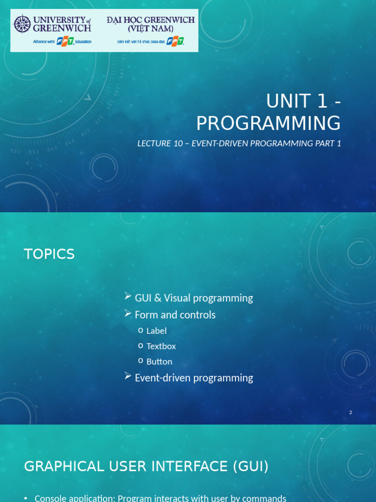 Lecture 10 Event Driven Programming Part 1 Pdf Graphical User Interfaces Window