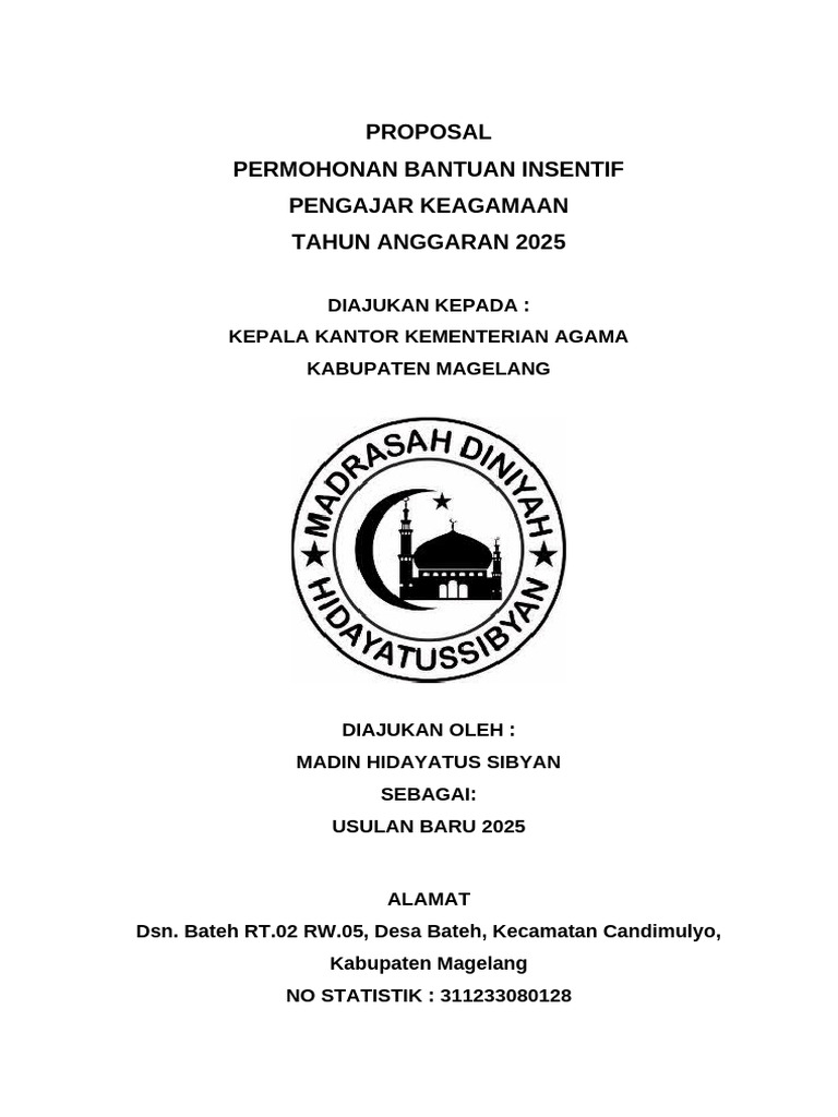 Desember Proposal Insentif Guru Ngaji 2024 Madin - USULAN BARU IIN | PDF