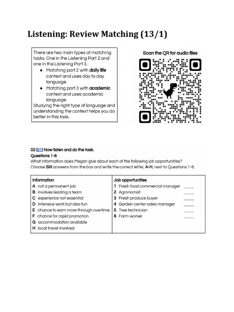 13.1 - Listening - Matching P2,3 | PDF